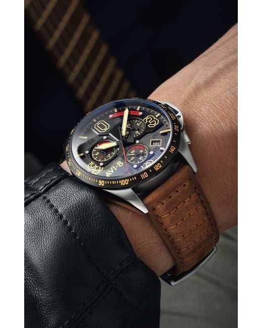 AVI-8 P-51 Mustang Blakeslee Chronograph Leather Strap Watch, 43Mm in ...