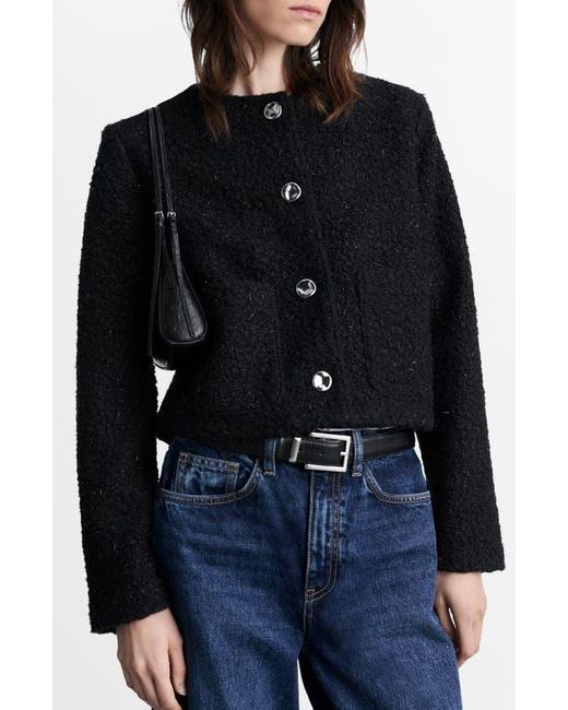 Mango Bouclè Tweed Jacket in Black | Lyst