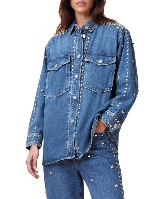 AllSaints Alba Stud Detail Denim Button-Up Shirt in Blue | Lyst