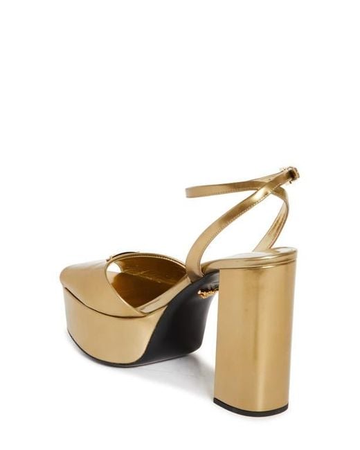 Prada Logo Metallic Leather Platform Sandal | Lyst