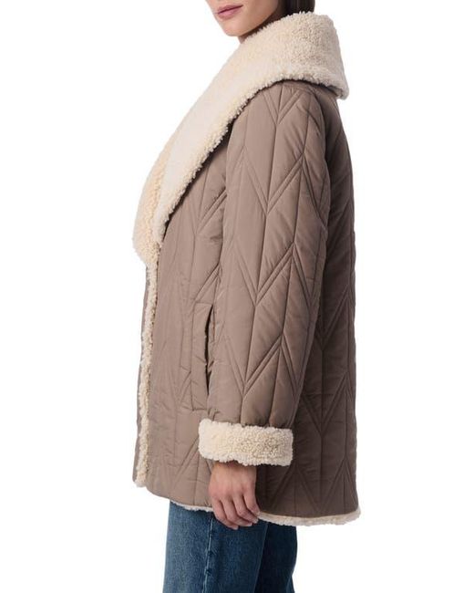 Bernardo Quilted Faux Shearling Lined Jacket in Brown | Lyst