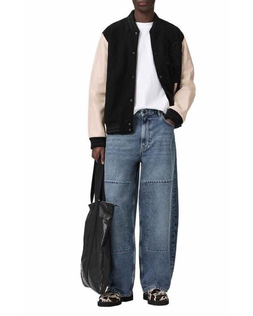 AllSaints Holloway Wool & Leather Varsity Bomber Jacket in Black for ...
