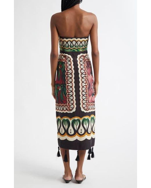 FARM Rio Coconut Tree Mixed Scarf Print Strapless Linen Blend Dress in ...