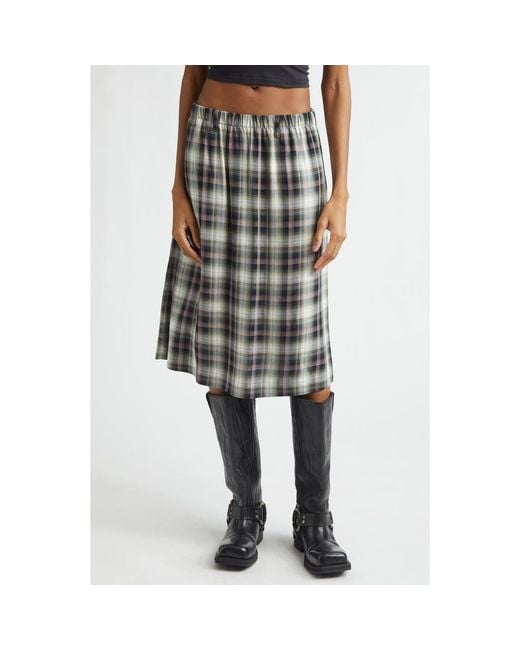 Acne Studios Izetta Check Midi Skirt in Gray | Lyst