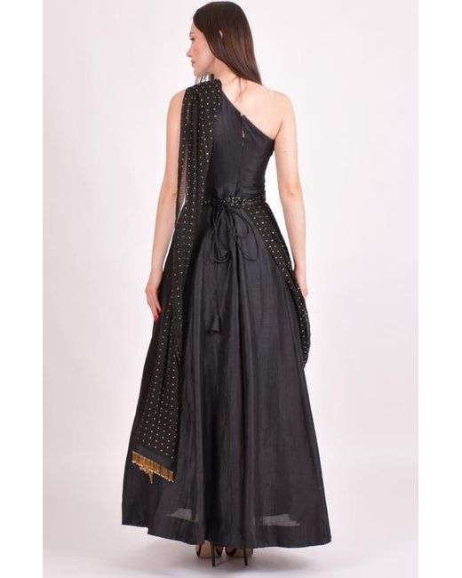 Ras Oni One Shoulder Embroidered Saree Gown in Black | Lyst