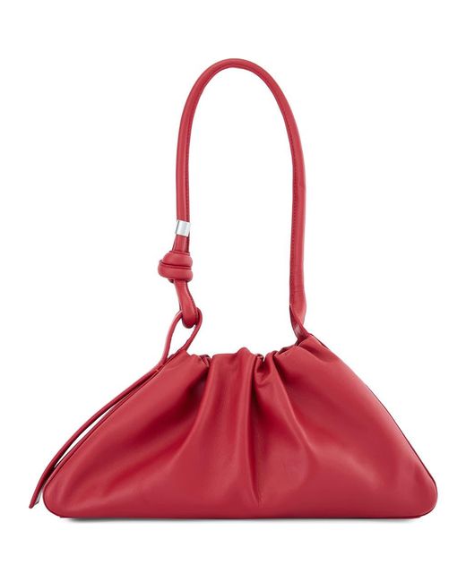 BEHNO Tina Ruched Leather Baguette Shoulder Bag in Red | Lyst