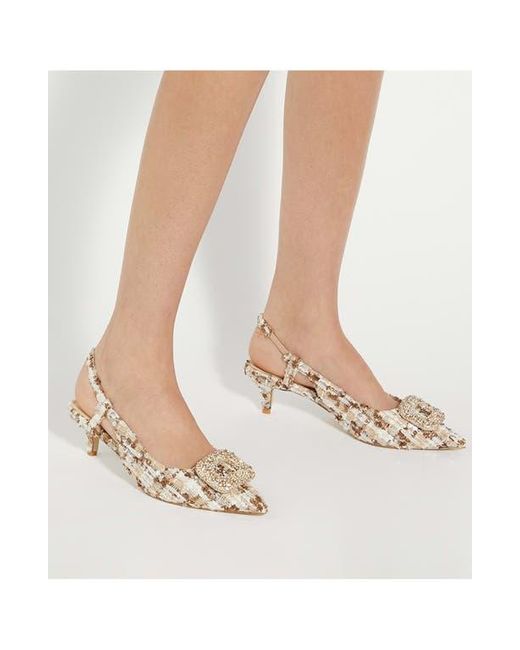 Dune Centrepiece Slingback Pointed Toe Kitten Heel Pump in Natural | Lyst
