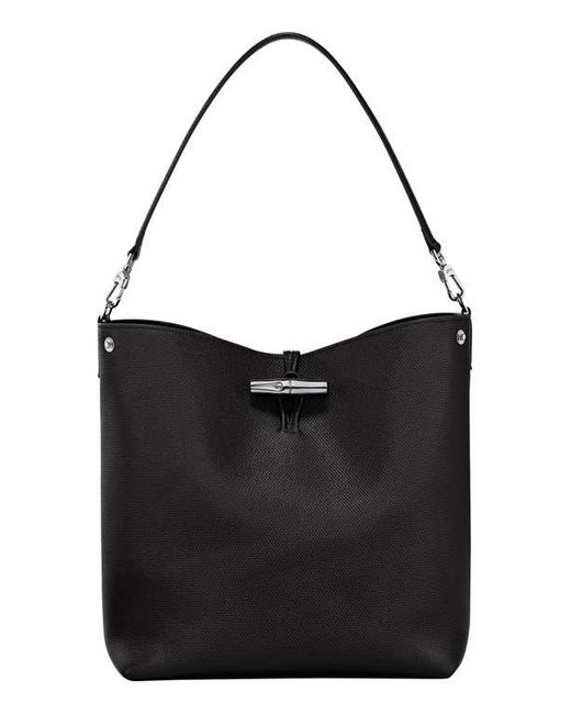 Longchamp Le Roseau Leather Hobo Bag in Black | Lyst