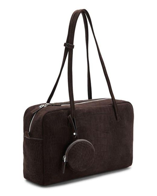 Mango Medium Suede Bowling Bag in Black | Lyst