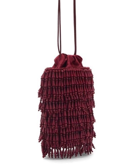 Mango Beaded Drawstring Bucket Bag in Red | Lyst