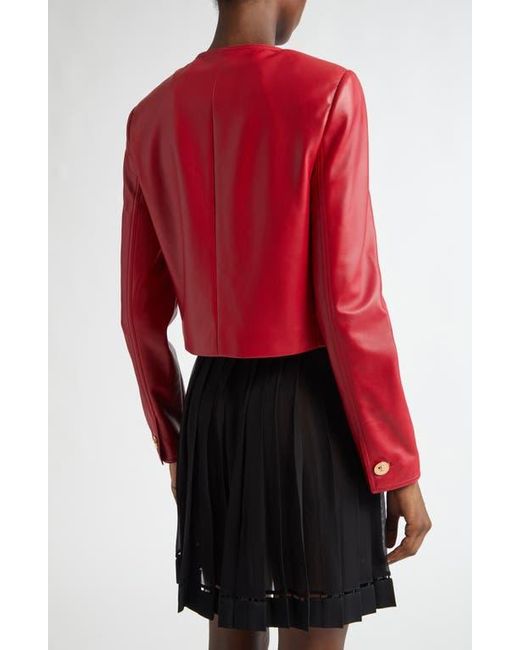 Versace Pocket Detail Leather Crop Jacket in Red | Lyst