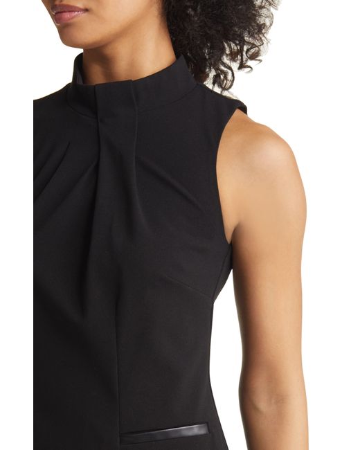 Tahari Foldover Neck Crepe Sheath Dress In Black Lyst