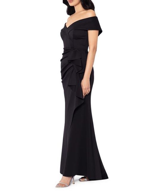 Xscape Evenings Ruffle Off The Shoulder Scuba Gown in Black | Lyst