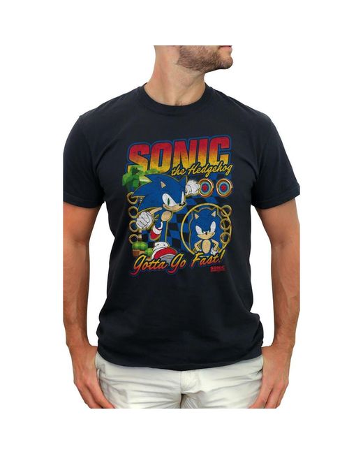 Sonic The Hedgehog Gotta Go Fast Distressed Graphic T-Shirt in Black ...
