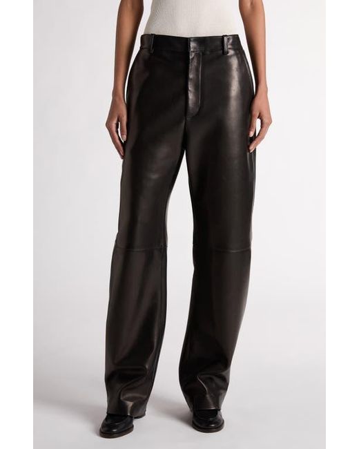Bottega Veneta Rounded Leg Lambskin Leather Pants in Black | Lyst