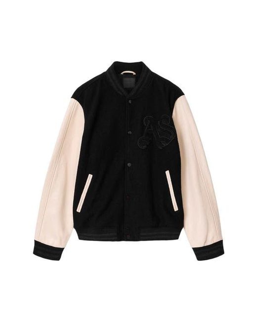AllSaints Holloway Wool & Leather Varsity Bomber Jacket in Black for ...