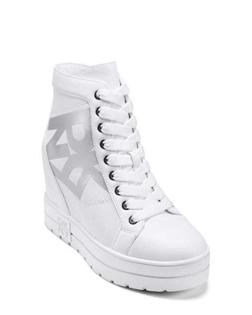 DKNY Clary Wedge Sneaker in White | Lyst