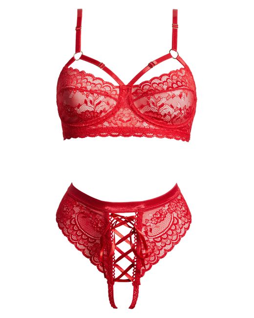 Coquette Lace Underwire Bra And Tanga In Red Lyst