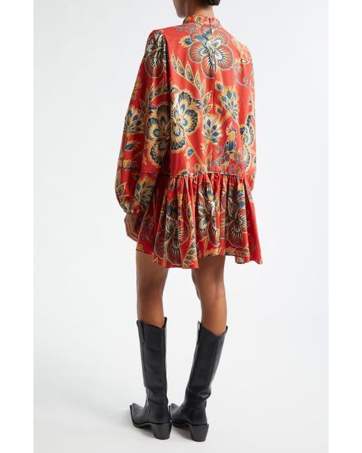 FARM Rio Floral Print Long Sleeve Minidress in Red | Lyst