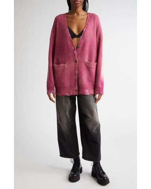 R13 Ripped Oversize Merino Wool Cardigan in Pink | Lyst