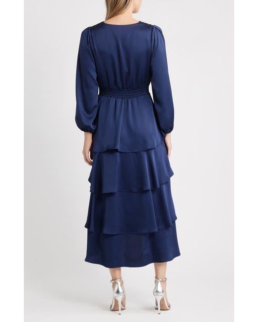 Anne Klein Long Sleeve Tiered High-Low Satin Dress in Blue | Lyst