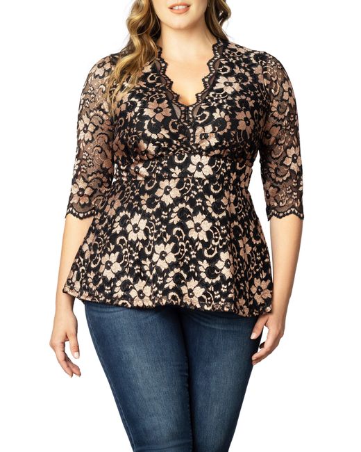 Kiyonna Luxe Lace Empire Waist Peplum Top In Black Lyst