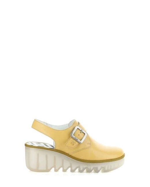 Fly London Bary Platform Wedge Clog in Metallic | Lyst