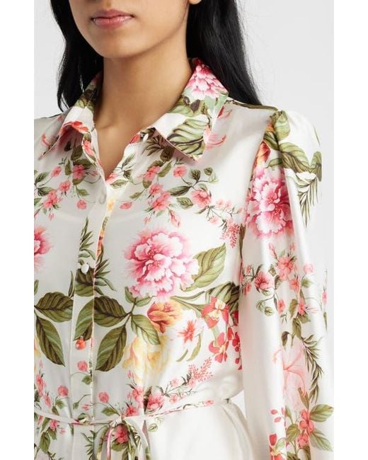 Julia Jordan Floral Long Sleeve Tie Belt Shirtdress in Natural | Lyst