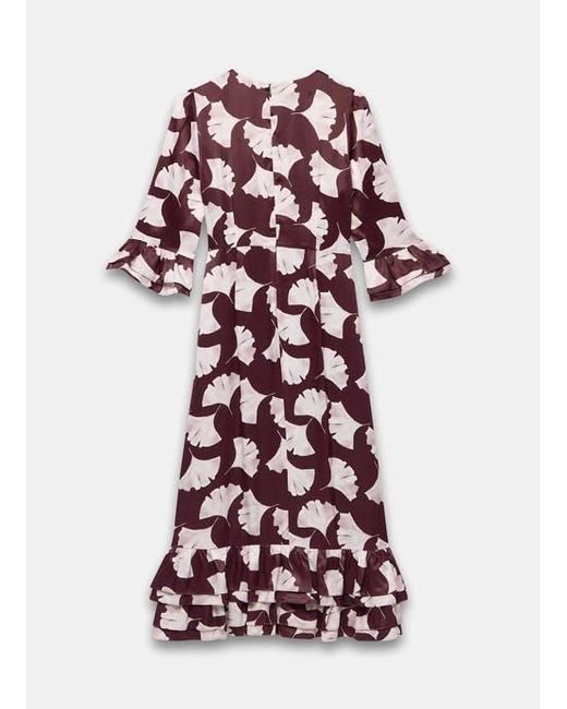 Mint Velvet Leaf Print Midi Dress in Red | Lyst