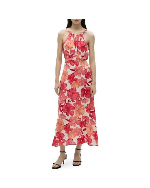 Mango Floral Halter Neck Cutout Maxi Dress in Red | Lyst