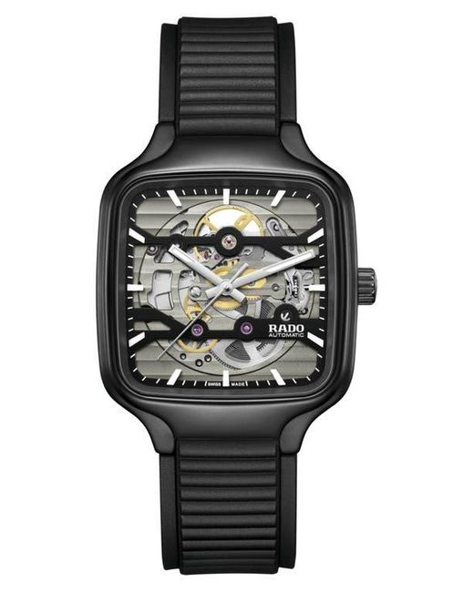 Rado True Square Skeleton Automatic Rubber Strap Watch, 38Mm in Black ...