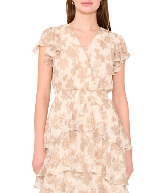 Halogen® Floral Flutter Sleeve Tiered Maxi Dress in Pink | Lyst