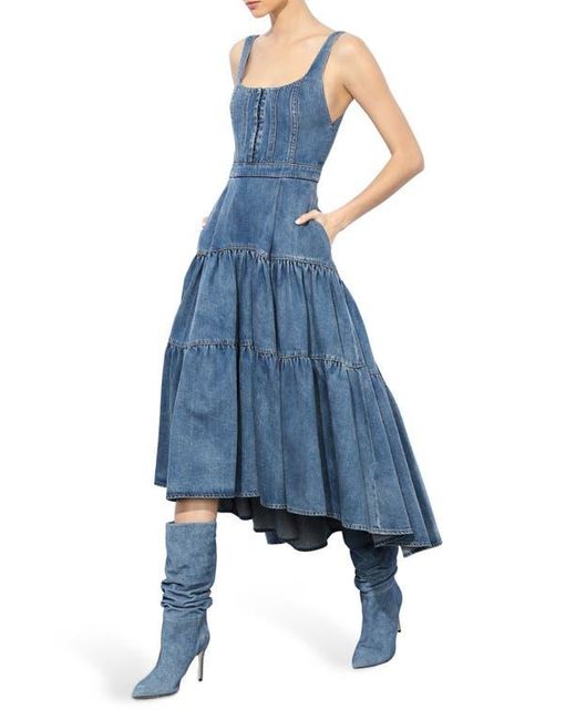 Alice + Olivia Diana Structured Tiered High-Low Maxi Dress in Blue | Lyst