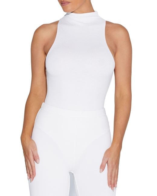 Naked Wardrobe Sleeveless Mock Neck Bodysuit In White Lyst