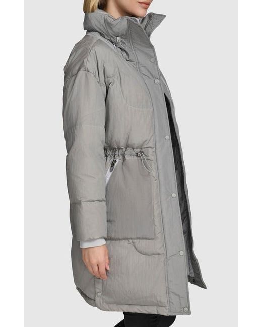 Andrew Marc Arleigh Crinkle Texture Hooded Down Puffer Coat in Gray | Lyst