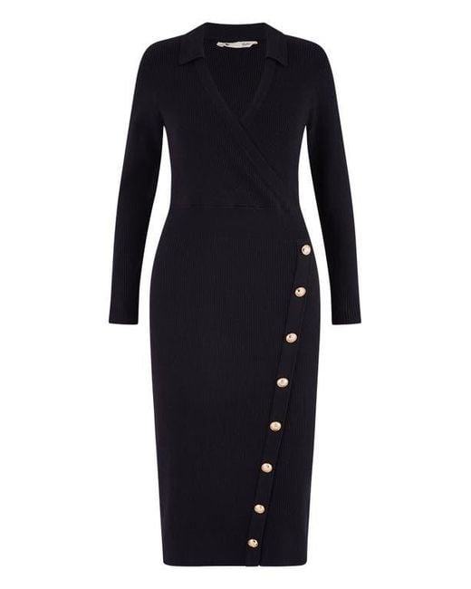 Yumi' Knitted Button Detailed Midi Dress in Black | Lyst