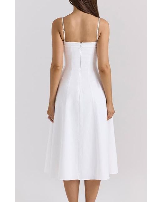 House Of Cb Dolly Seamed Stretch Cotton Twill Midi Sundress in White | Lyst