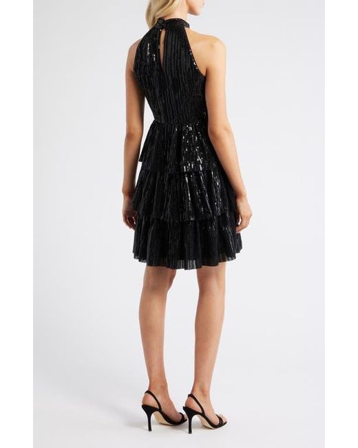 Eliza J Sequin Tiered Halter Party Dress in Black | Lyst