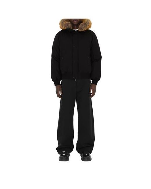Burberry Faux Fur Trim Nylon Bomber Jacket in Black for Men | Lyst