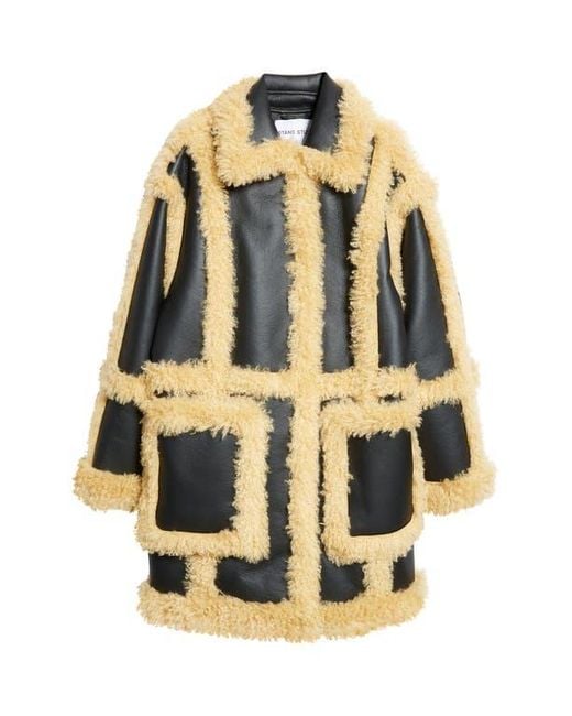 Stand Studio Hadlee Faux Leather & Faux Shearling Coat in Yellow | Lyst