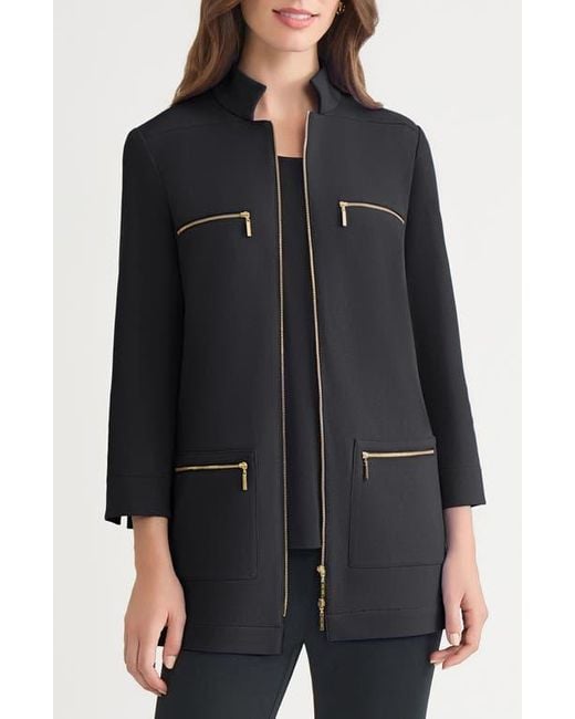 Ming Wang Deco Stretch Crepe Utility Jacket in Black | Lyst
