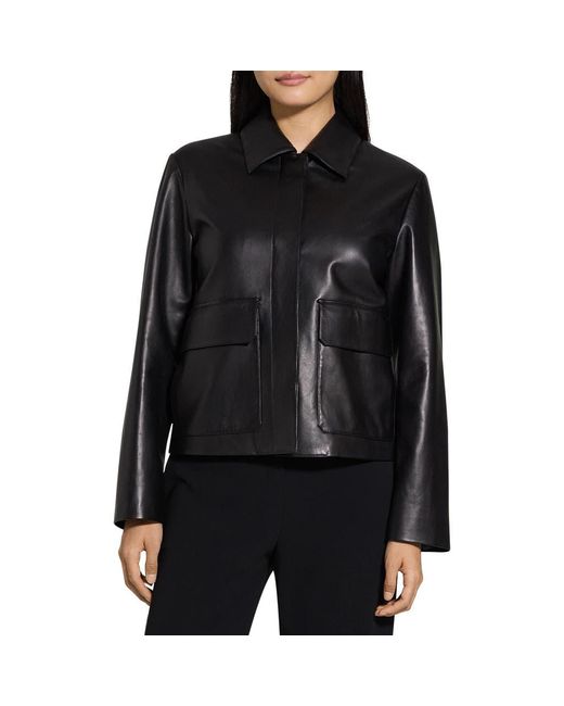 Theory Boxy Patch Pocket Leather Jacket in Black | Lyst