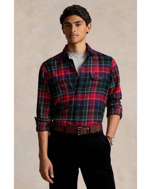 Polo Ralph Lauren Brushed Plaid Flannel Button-Up Shirt in Black for ...