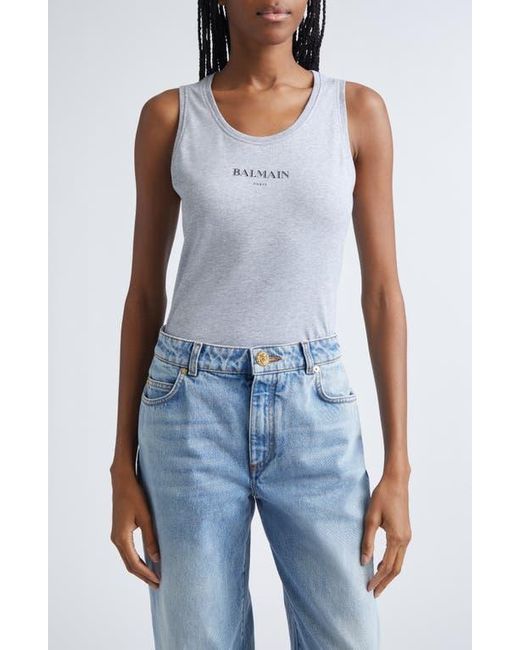 Balmain Logo Graphic Tank in Gray | Lyst
