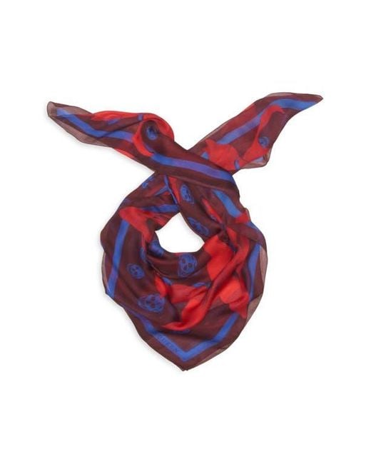 McQueen Classic Lily Skull Square Silk Chiffon Scarf in Red | Lyst