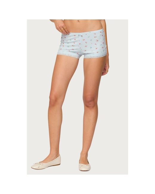 Edikted Aurea Floral Lace Micro Shorts in Blue | Lyst