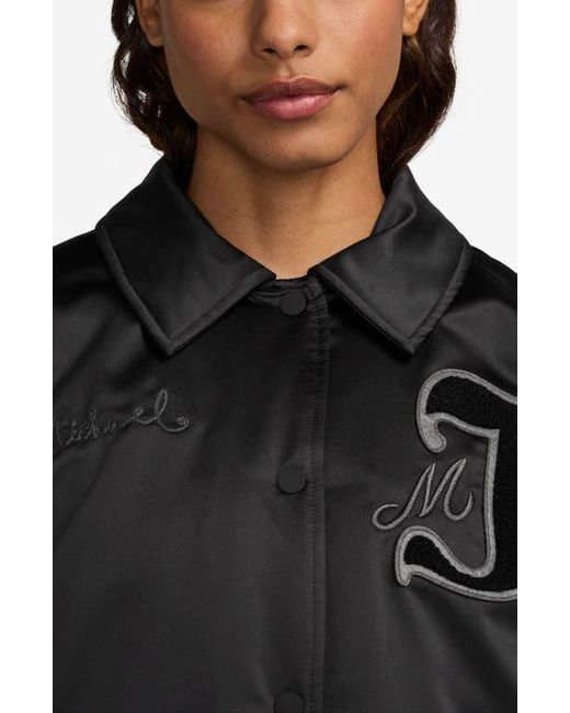 Nike Chenille Patch Satin Varsity Bomber Jacket in Black | Lyst