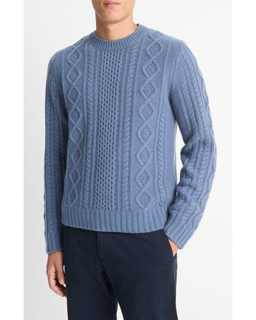 Vince Wool Aran Cable Sweater in Blue for Men | Lyst
