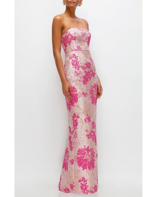 Alfred Sung Metallic Floral Jacquard Strapless Column Gown in Pink | Lyst