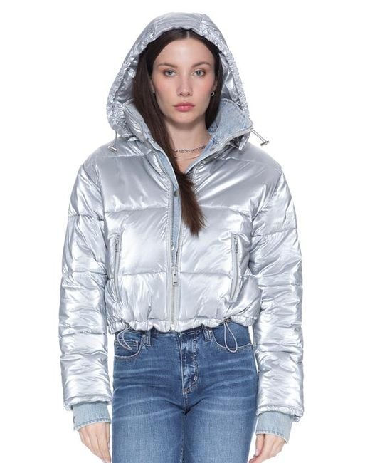Blue Revival The Mix Denim Shiny Puffer Jacket in Blue | Lyst